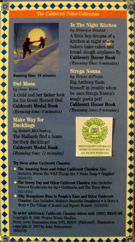 CALDECOTT CLASSICS VHS VIDEO STORY OWL MOON MAKE WAY FOR DUCKLINGS ...